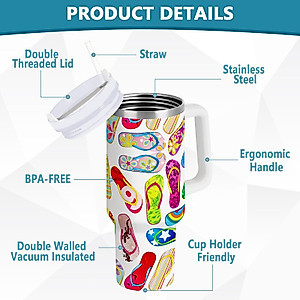 Emelivor Colorful Flip Flops 30 oz Tumbler with Lid and Straw Insulated Tumblers with Handle Leak Proof Travel Coffee Mug Water Cup Bottles for Men Women Sports Gym