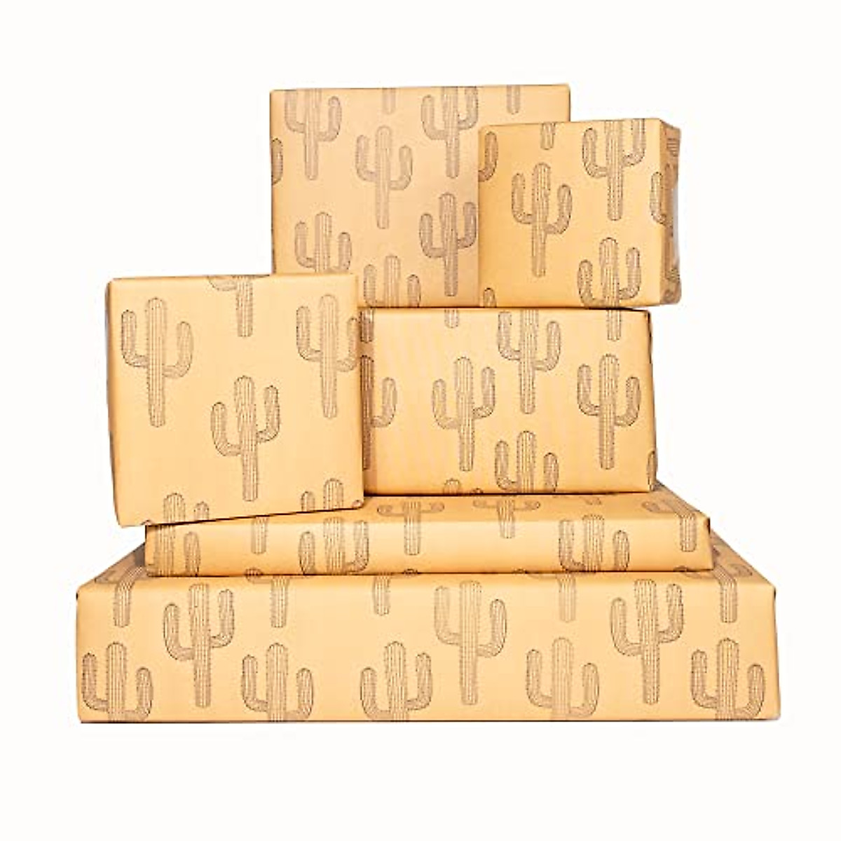 CENTRAL 23 - Birthday Wrapping Paper - 6 Sheets of Kraft Wrapping Paper - Cute Cactus Design - For Him Her - Unisex - Brown Black - Recyclable