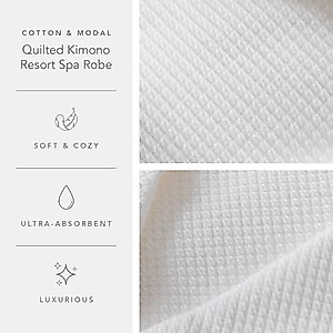 Fishers Finery Women's Cotton Modal Waffle Kimono Resort Spa Robe; Absorbent Above Knee Length Bathrobe with Pockets; Lounge and Sleepwear Essentials (White, XS)