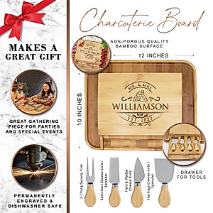Customized Premium Charcuterie and Cheese Tray Serving Set with Spreader Utensil Tools for New Home, Anniversary or Wedding Gift for Couples