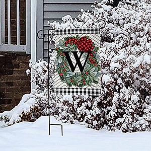 Winter Wreath Monogram Letter W Garden Flag 18" x 12.5" Briarwood Lane