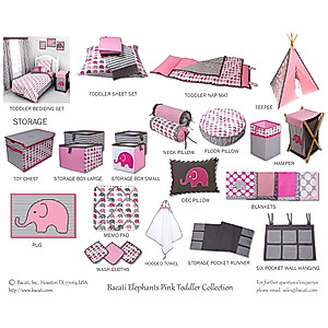 Bacati - Elephant Pink, Fuchsia, Grey 100% Cotton Girls Universal Baby Crib or Toddler Bed Fitted Sheet