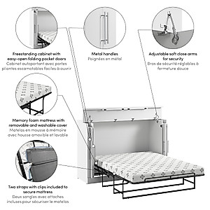 Bestar Nebula 75W Queen Size Murphy Cabinet Bed with Mattress in White, 75-inch Space-Saving Sleeping Arrangement for Multipurpose Guest Room or Home Office