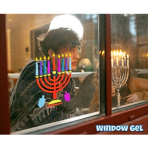 Menorah Window Gel Cling - Self Sticking Chanukah Menorah and Dreidels - Hanukkah Party Decorations and Supplies by Izzy 'n' Dizzy
