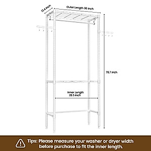 Memobarco Over Washer and Dryer Shelves, 2 Tiers Metal Clothes Drying Rack, Laundry Room Bathroom Organization, Space Saving Freestanding Closet Organizer Storage with Wire Shelves Side Hooks, White