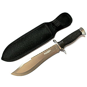 Lastworld 13" Defender Xtreme Serrated Blade Silver & Black Hunting Knife with Sheath