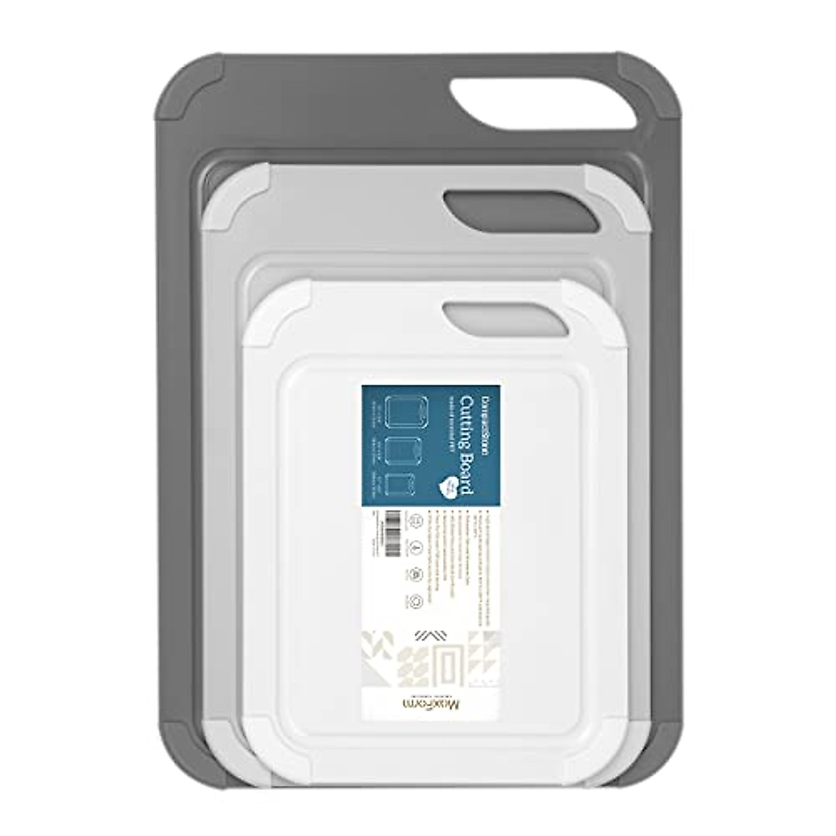 CompactStone Cutting Boards for Kitchen Plastic Cutting Board Set of 3 Dishwasher Safe Cutting Boards with Juice Grooves Thick Chopping Boards for Meat Veggies Fruits Easy Grip Handle Non-Slip