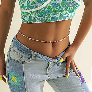 Sixexey Beads Waist Chain Colorful Beaded Body Chain Flower Belly Chains Summer Beach Body Jewelry for Women