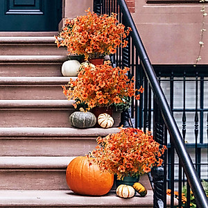 Gormiya 10 Bundles Bulk Outdoor Fall Artificial Fake Flowers UV Resistant Autumn Plastic Faux Hanging Greenery Plants for Backyard Window Box Porch Patio Garden Home Decor