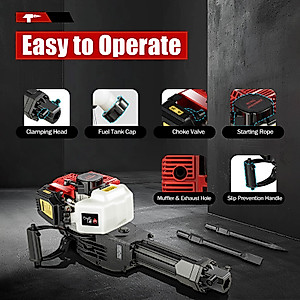 MSAIERPLR 52CC Jack Hammer Concrete Breaker Jackhammer Demolition Hammer 2 Stroke Gas Powered Concrete Breaker Punch Drill Jack Hammer for Heavy Concrete & Metalworking Projects