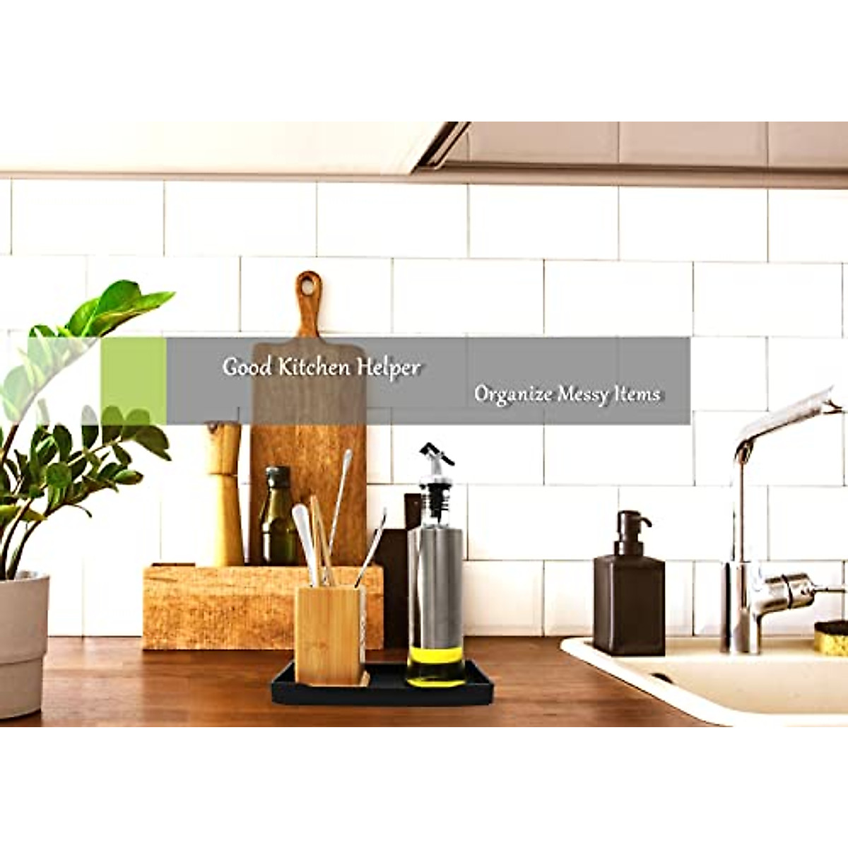 VCREATC Small Black Mini Tray (8 inch x 4 inch) for Kitchen Counter, Bathroom for Vanity Items, Coffee Accessory, Bar, Serving Seasoning, Salt and Pepper, Soap, Perfume or Display Use.