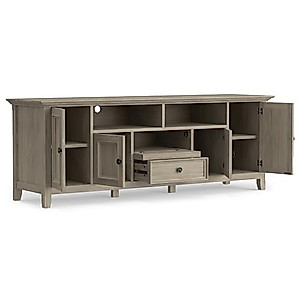 SIMPLIHOME Amherst SOLID WOOD 72 Inch Wide Transitional TV Media Stand in Distressed Grey for TVs up to 80 Inch, For the Living Room and Entertainment Center