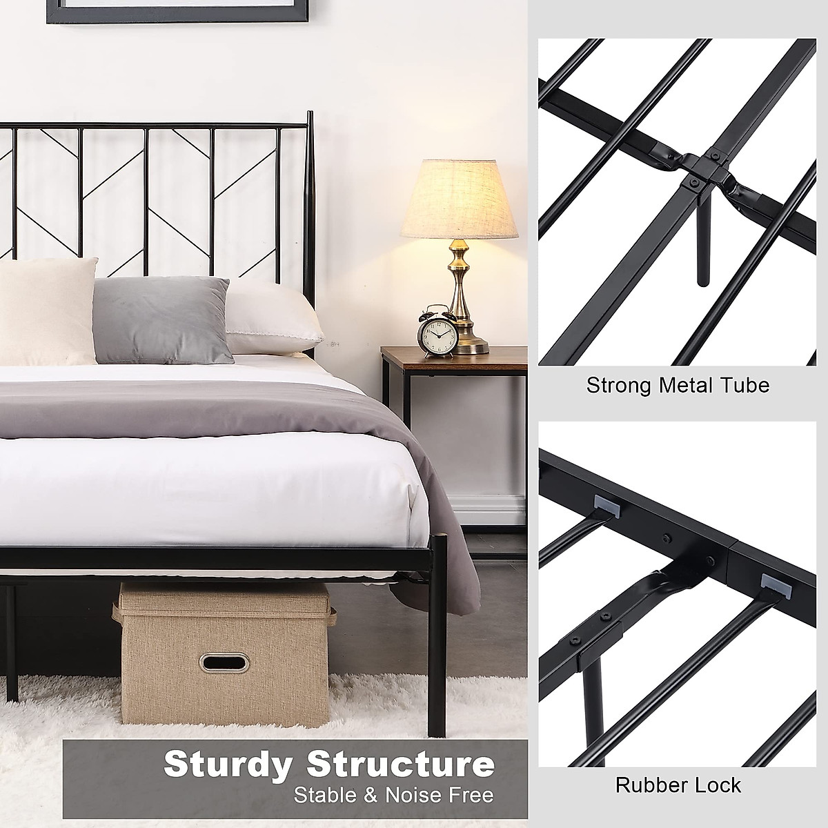 ETAROW Metal Full Size Bed Frame Mattress Foundation with Headboard and Firm Support, Easy Set up, No Spring Box Needed, Black 1121-F