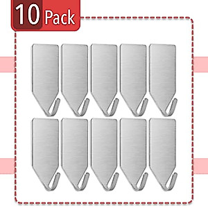 UNCO- Metal Small Adhesive Hooks, 10 Pack, Stainless Steel, Hooks for Hanging Towels, Adhesive Wall Hooks, Stick on Hooks, Self Adhesive Hooks, Hanging Hook, Kitchen Hooks, Adhesive Hook, Sticky Hook