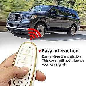 2 pcs for Ford Lincoln Key Fob Cover for Ford C-Max Edge Escape Expedition Explorer Flex Focus Taurus Lincoln MKS MKT MKX Navigator TPU Remote Key Case Soft and Durable (White Black)