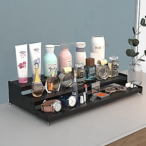 Wobmmi Expandable Spice Rack organizer with 3-Tier step shelf,Modern Design heavy duty,Non Skid and Visibility,Great for Kitchen Cabinet, Pantry and more(1PACK/BLACK)