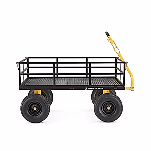 Gorilla Carts GOR1400-COM Steel Utility Cart, Heavy-Duty Convertible 2-in-1 Handle and Removable Sides, 12 cu ft, 1400 lb Capacity, Black
