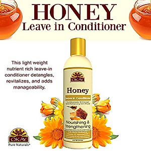 OKAY | Honey Leave-In Deep Conditioner | For All Hair Types & Textures | Hydrate, Smooth & Strengthen | With Shea Butter, Almond & Avocado | Free of Parabens, Silicones, Sulfates | 8 oz