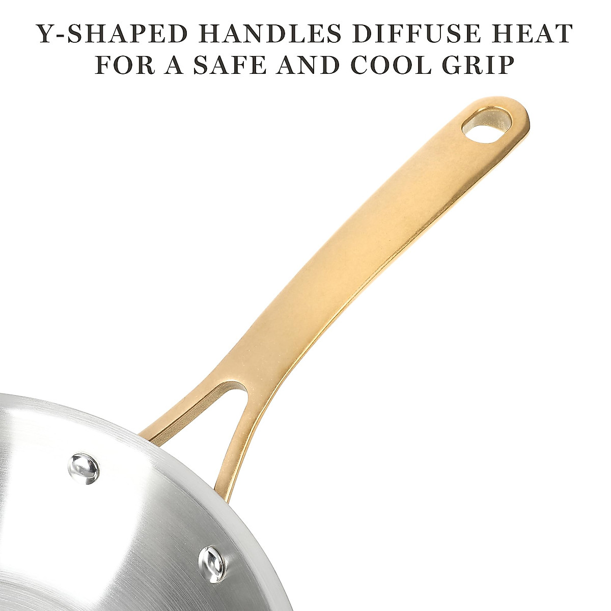 MARTHA STEWART Vintage 18/8 Triply Stainless Steel 12 Piece Cookware Set w/Gold Handles