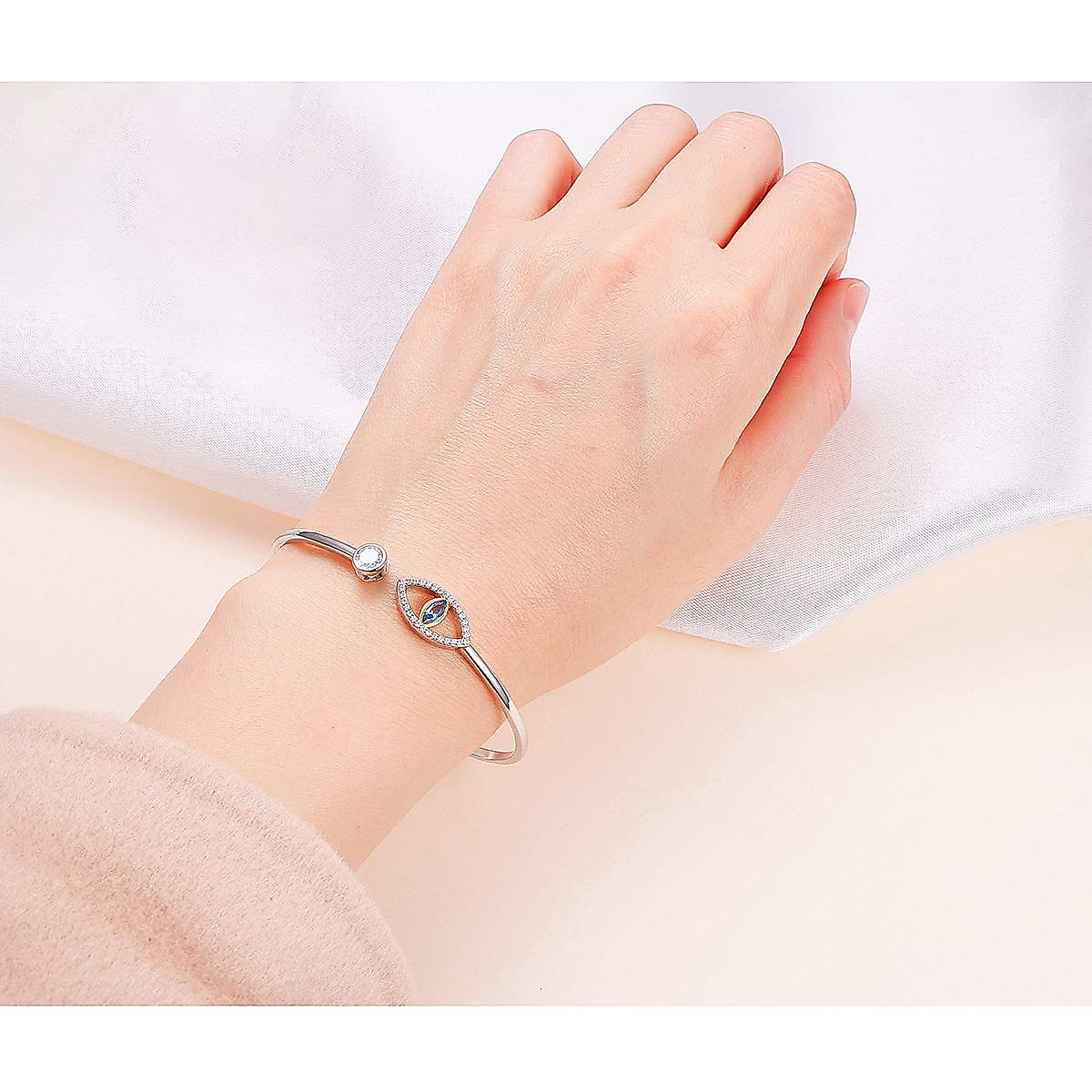 DAOCHONG Symbolic Evil Eye Bracelet 925 Sterling Silver Double End Cuff Evil Eye Bangle Bracelet for Women Protection Jewelry Christmas Gift