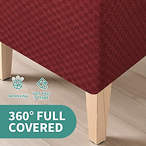YEMYHOM Ottoman Cover Latest Jacquard Design High Stretch Folding Storage Footstool Protector Rectangle Removable Slipcover (Ottoman Small, Christmas Wine Red)