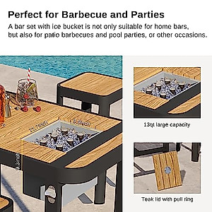 EAST OAK Signature 3-Piece Outdoor Bar Set, Patio Table with Teak Wood and Aluminum, Outdoor Patio Furniture for 2, Outdoor High Top Table and Chairs Set for Backyard, Garden and Pool, Dark Grey