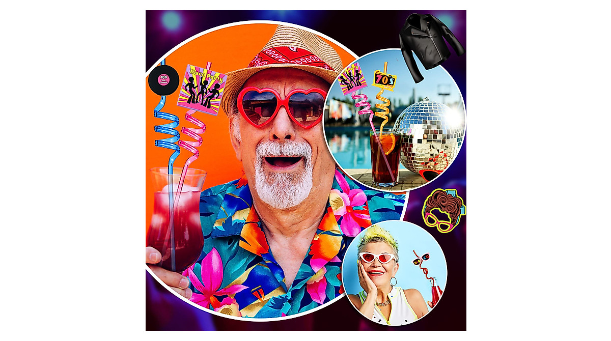 Vesici 70s Disco Theme Straws - Reusable Retro Party Favors