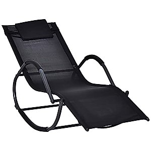 Outsunny Outdoor Rocking Chair, Chaise Lounge Pool Chair for Sun Tanning, Sunbathing Rocker, Armrests & Pillow for Patio, Lawn, Beach, Large, Black