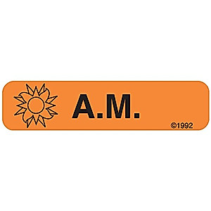 KOPACT PHARMEX 1-349 Permanent Paper Label, A.M", 1 9/16" x 3/8", Orange, B619 (500 per Roll, 2 Rolls per Box)
