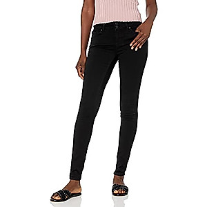 WallFlower Women's Ultra Skinny Mid-Rise Insta Soft Juniors Jeans (Standard and Plus), Black, 13