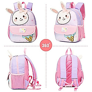Reqinqin Cute Waterproof Toddler Backpack Girls for Boys 3D Animal Cartoon Rabbit Girls kids Bag for Baby Suitable for 1-5 Years Kids Backpack for Girls Travel（Little White Rabbit）