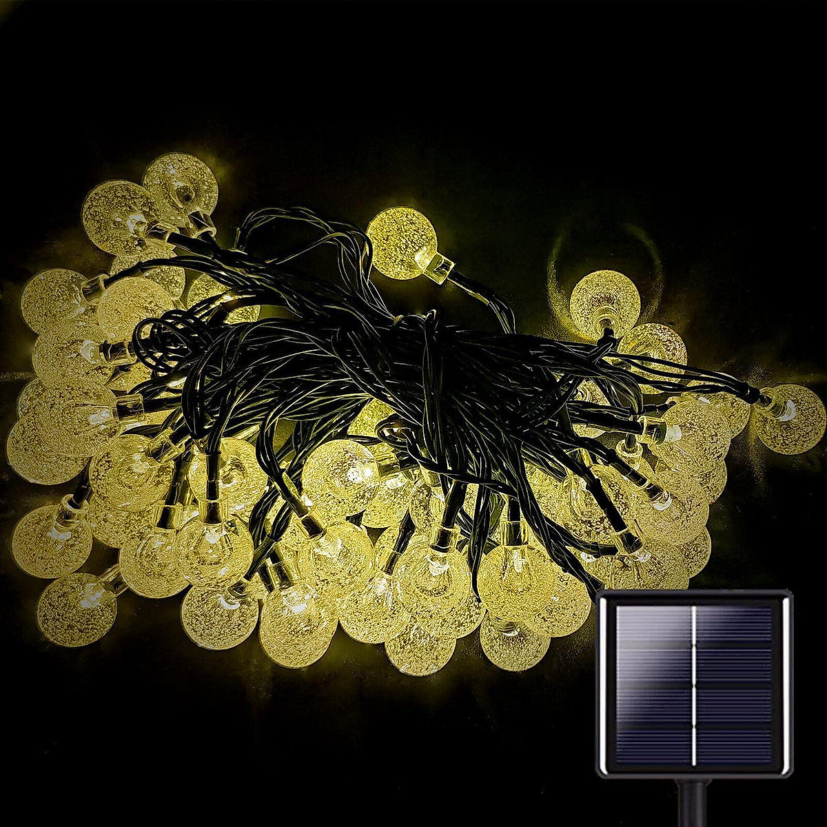 Solar String Lights Outdoor 36 Feet 60 Led Crystal Ball Lights Outdoor Waterproof Solar Powered Lights 8 Patterns Outdoor Patio Lights Garden Yard Porch Home Party Wedding Decoration (Warm White)