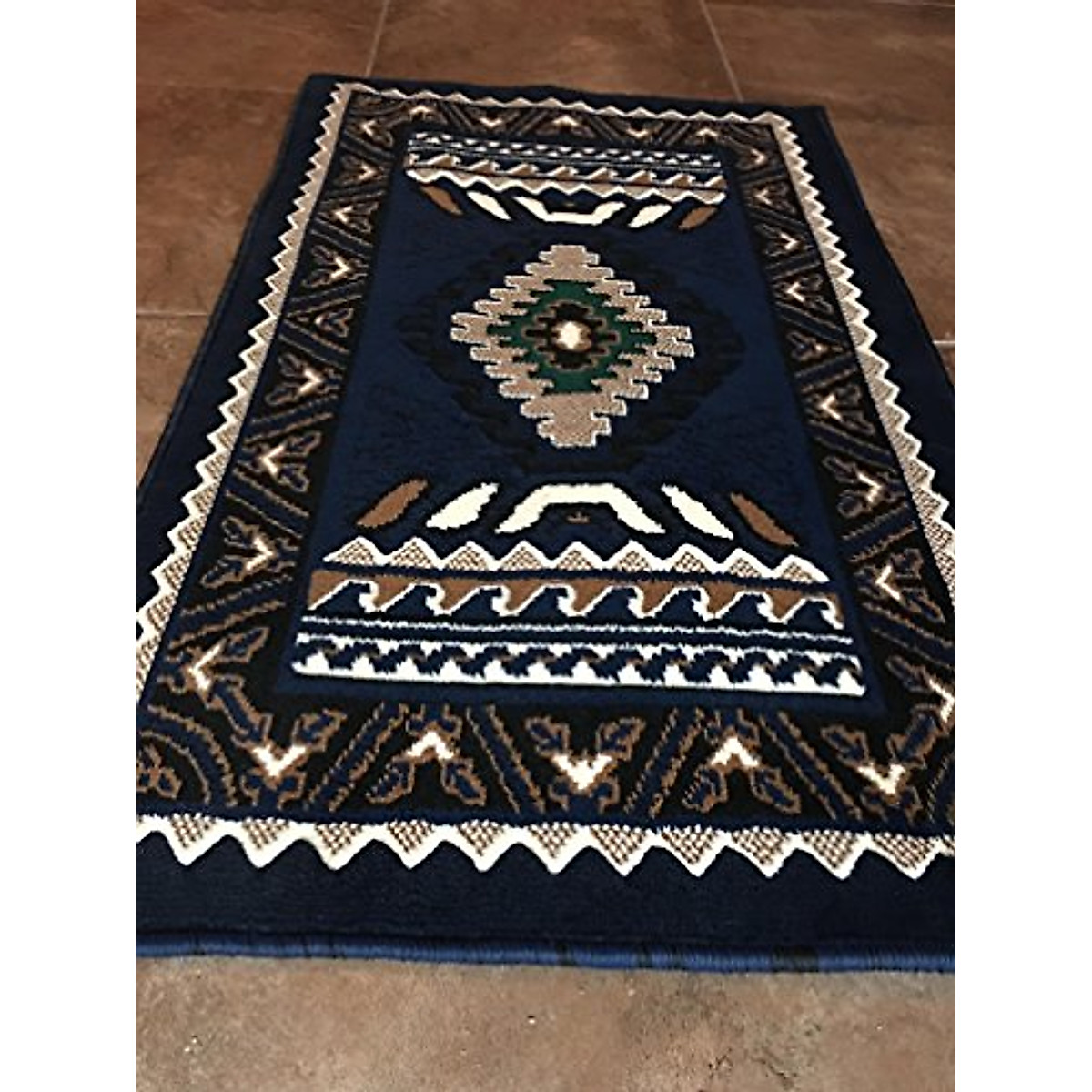 Southwest Native American Door Mat Area Rug Navy Blue Design D143 (2 feet X 3 Feet 4 inch)