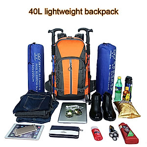 AUGUR Hiking Backpack 40L Lightweight Backpack Fit Camping/Outdoor/Traveling/Weekender/Overnight/Beach/Vacation Water Resistant Daypacks for Women Men (Orange)