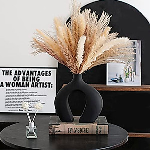 Black Vase for Home Decor, Large Ceramic Vases for Modern Farmhouse Decor Kitchen Decor Living Room Decor Coffee Table Decor Shelf Decor Rustic House Decor Bookshelf Decor Pampas Grass Flower Decor
