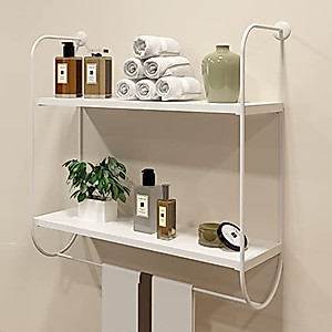 WELLAND 2-Tier Wall Mounted Bathroom Shelf with Towel Rack, 17" White Floating Shelves Towel Shelves Over Toilet Storage Shelving for Bathroom, Living Room, Kitchen