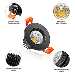 2Inch LED Recessed Ceiling Light, 3W Dimmable LED Downlight, Warm White 3000K, 60 Beam Angle Directional COB Recessed Lights with Driver, 25W Halogen Bulbs Equivalent for Ceiling Lighting, 6Pack