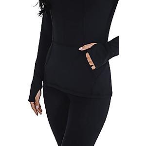 Yogalicious Nude Tech Half Zip Long Sleeve Jacket with Front Pockets - Black - XS