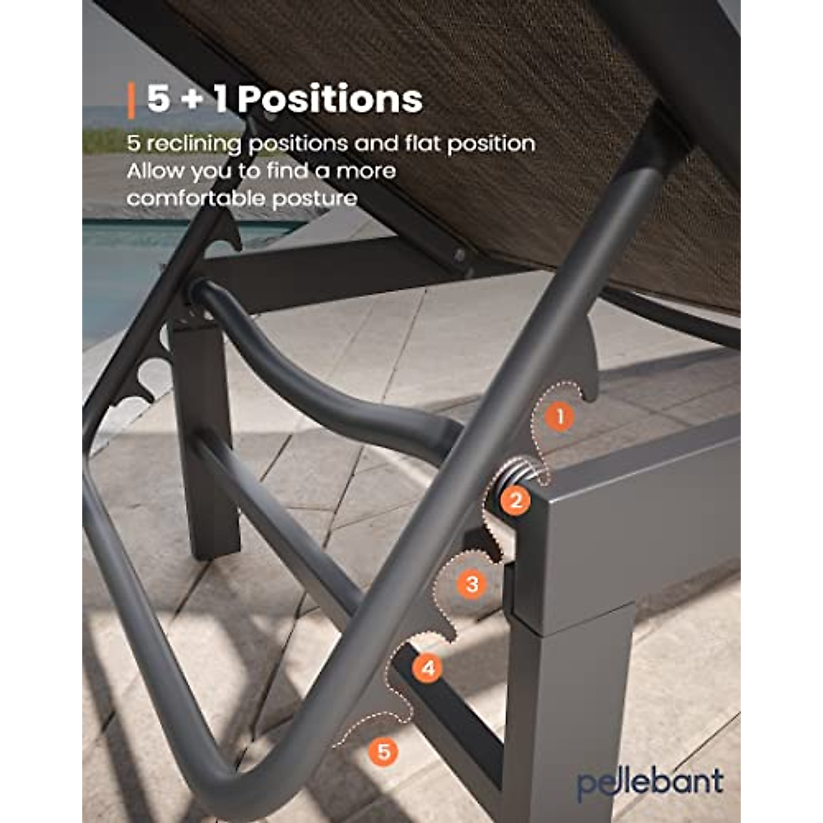 Pellebant Outdoor Lounge Chairs Set of 2, Patio Aluminum Chaise Lounge with Adjustable Backrest, Rustproof Pool Lounge Chairs for Pool Deck Sunbath(2pcs,Grey&Brown)