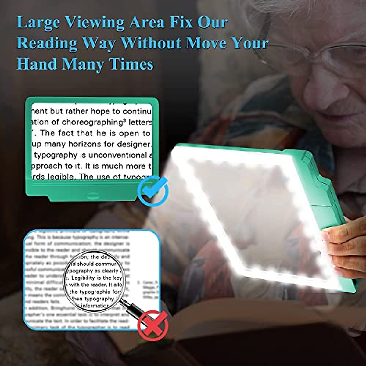 4X Magnifying Glass with 36 Adjustable LED Lights Provide Full-Page Viewing Area Evenly Lit Perfect for Low Vision Person and Seniors （Green）