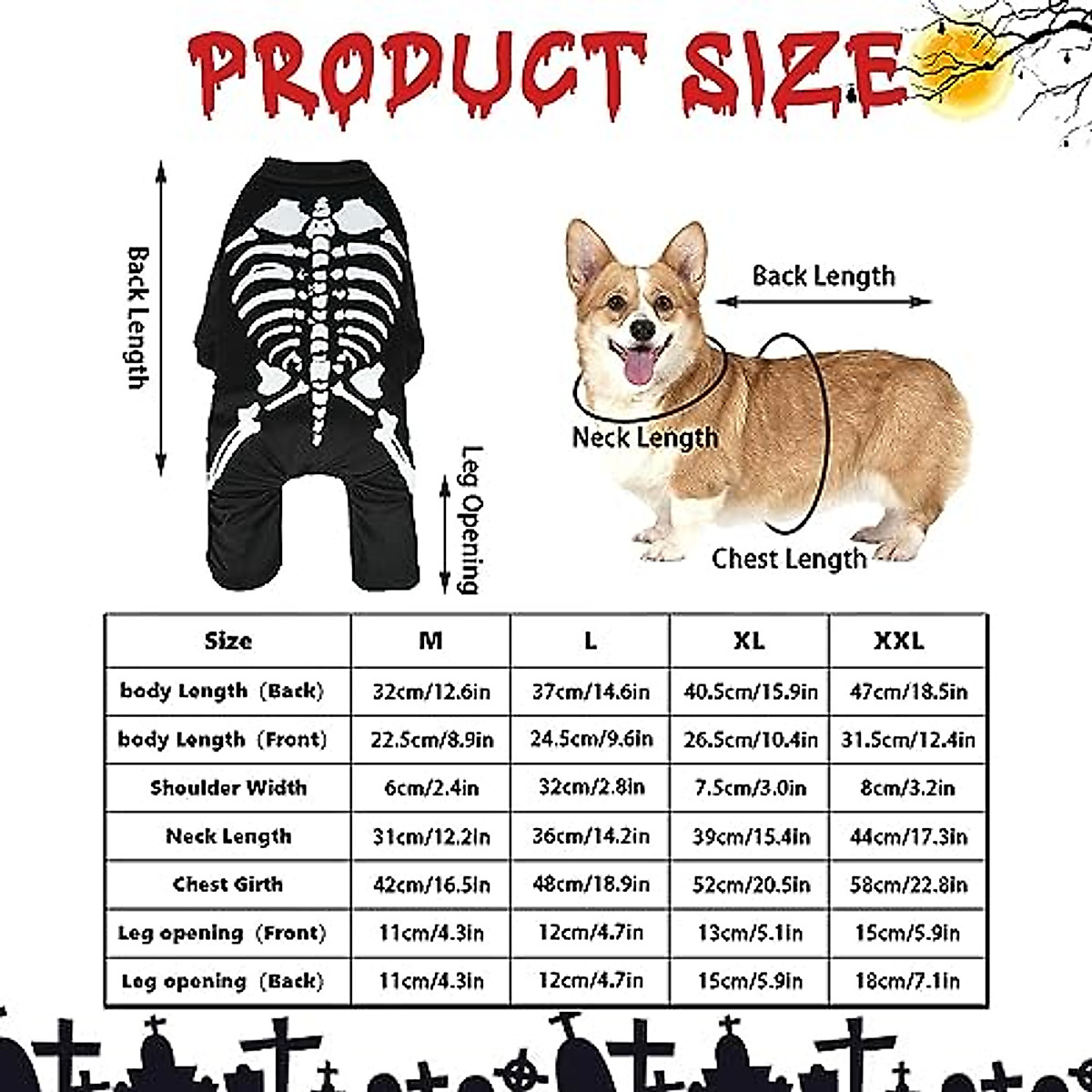 Hying Halloween Pet Costume for Dogs Cats, Halloween Skeleton Dog Costumes Clothes Pet Jumpsuit Shirt Outfits Costume Skull Hoodie Pet Clothes Apparel for Puppy Dog Cat Cosplay Dress Up Supplies (L)