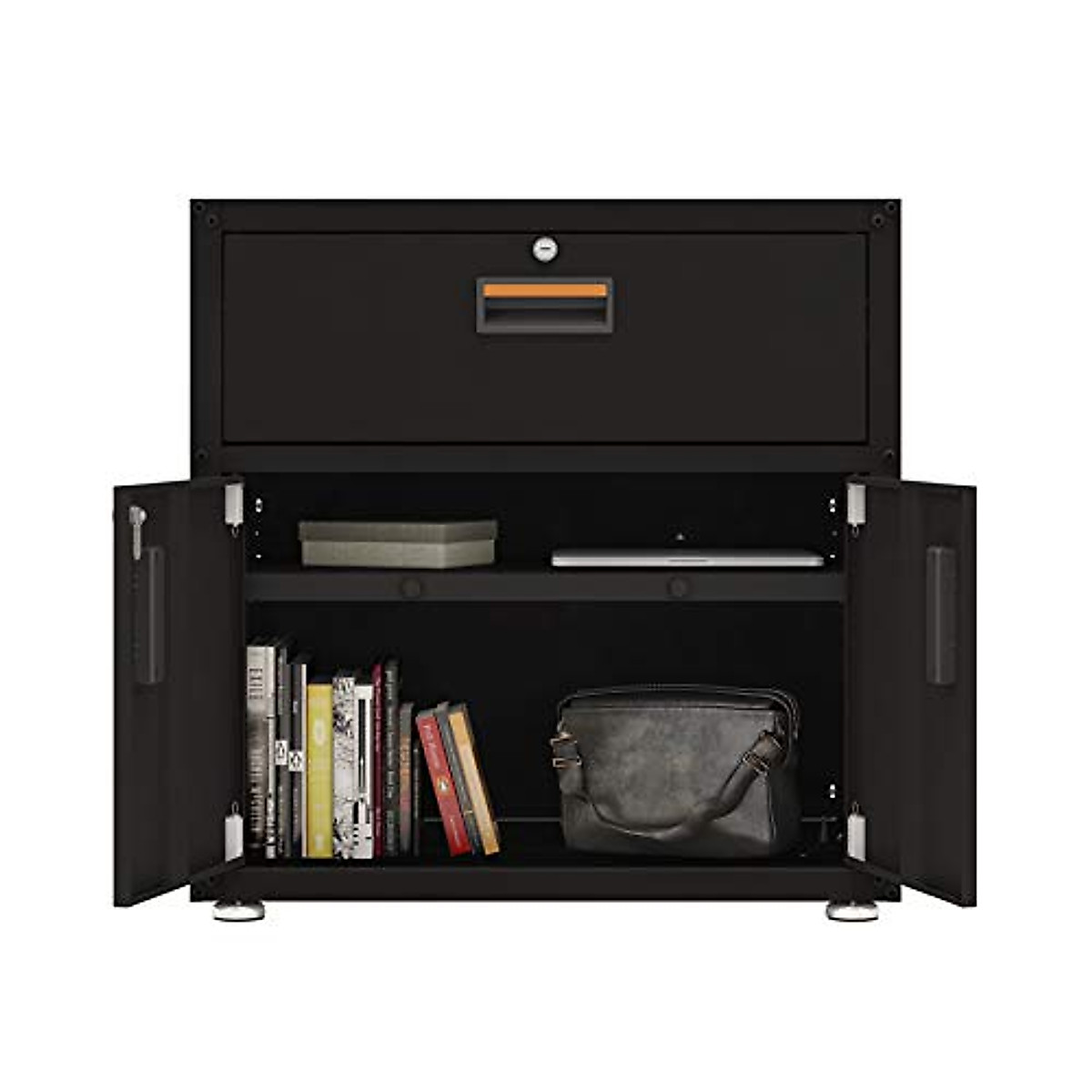 itbe for Home Ready-to-Assemble One Drawer Steel Cabinet with 2 Doors (Black)