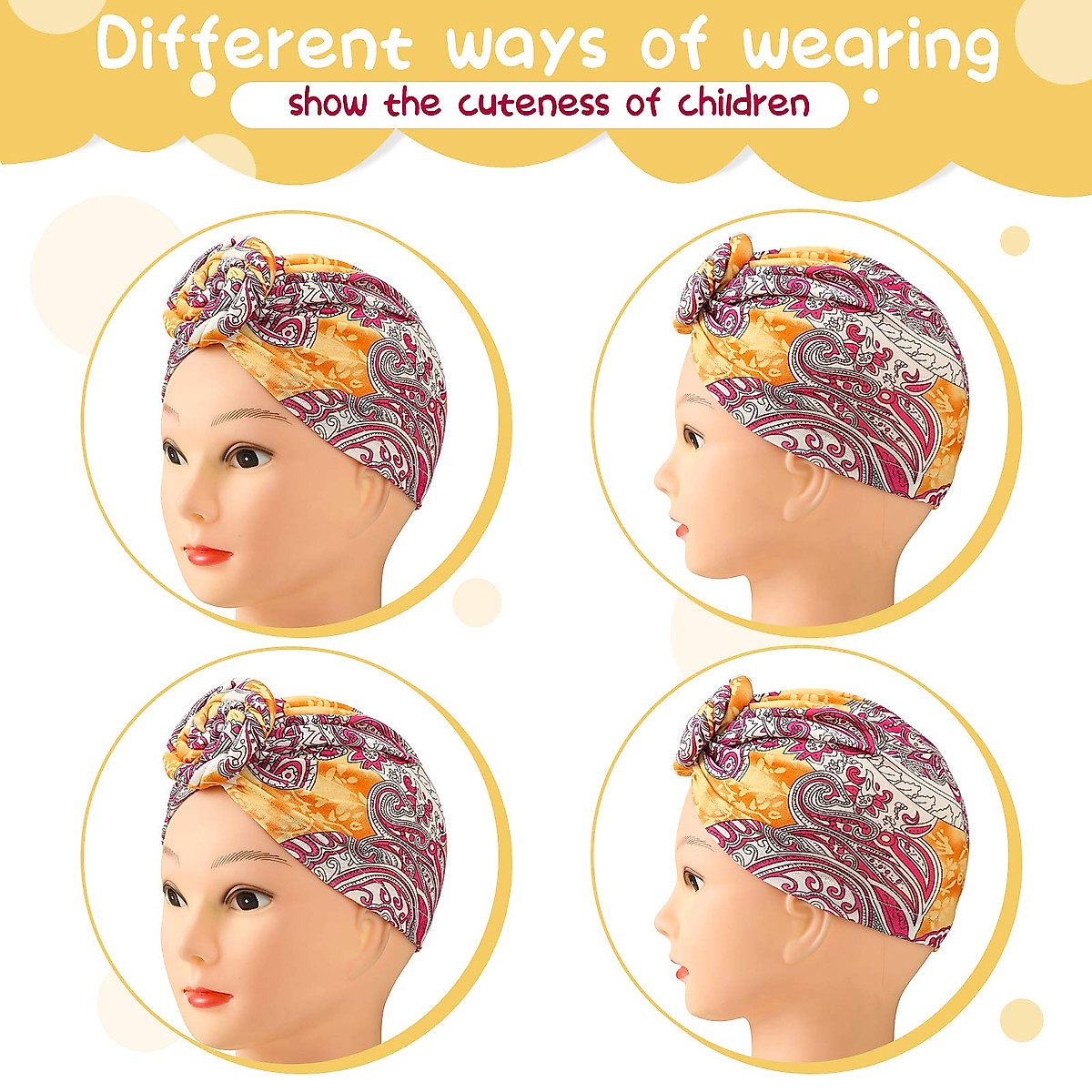 Geyoga 3 Pieces Kids Cancer Headwear African Knot Pre Tied Turban Soft Cotton Stretch Head Wrap for Boys Girls(Classic Pattern)
