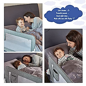 Plushy Kids Bed Rail for Toddlers, Foldable & Extra Long, Safety Crib Rail Guard with Reinforced Anchor Safety, Swing Down Bed Rails for Queen Bed, Full Size Double & King Bed (Grey, 47inch)