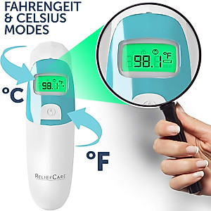 Relief Care Digital Forehead and Ear Thermometer for Adults, Infants, Children - Dual Mode, Infrared Thermometer with Fever Alarm - Accurate Quick Read Digital Thermometer for Adults and Kids