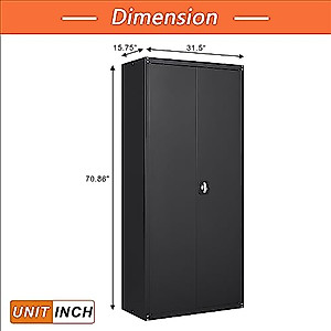 LUCYPAL Metal Storage Cabinet,71" Steel Office Cabinet with Storage Shelves and Double Doors for Garage and Utility Room, Home Office,Black