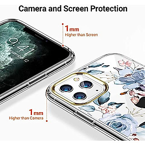 luolnh iPhone 11 Pro Max Case,iPhone 11 Pro Max Cute Case with Flowers,for Girly Women,Shockproof Clear Floral Pattern Hard Back Cover for iPhone 11 Pro Max 6.5 inch 2019 -Blue