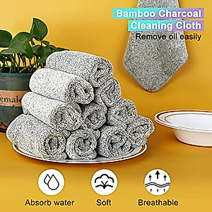 FGSAEOR Kitchen Dish Towels, Dish Cloths for Washing Dishes, Highly Absorbent Cleaning Cloth Thick and Fast Drying Tea Towels with Bamboo Charcoal Fiber, Nonstick Oil Washable Dish Rags (12 Pack)
