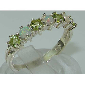 LetsBuyGold 925 Sterling Silver Natural Opal & Peridot Womans Eternity Ring - Size 7.75