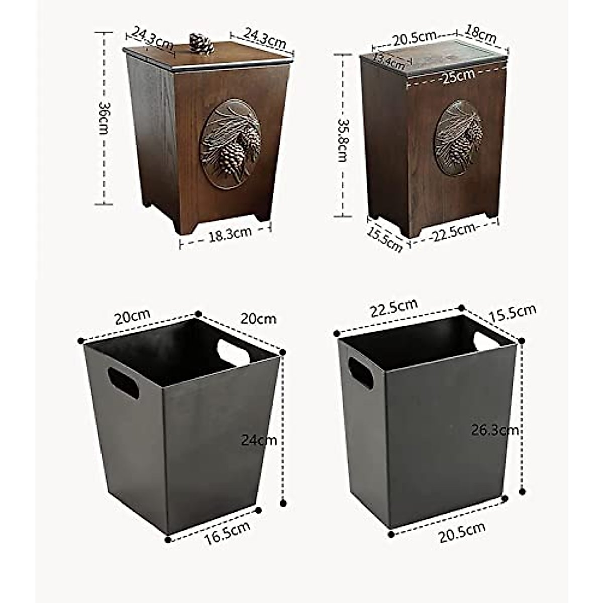 Trash Bin Trash Can Wastebasket Trash Can with Lid Waste Bin Includes Waterproof Inner Barrel Wooden Trash Can Office Garbage Can Waste Bin (Color : OneColor, Size : As Shown)